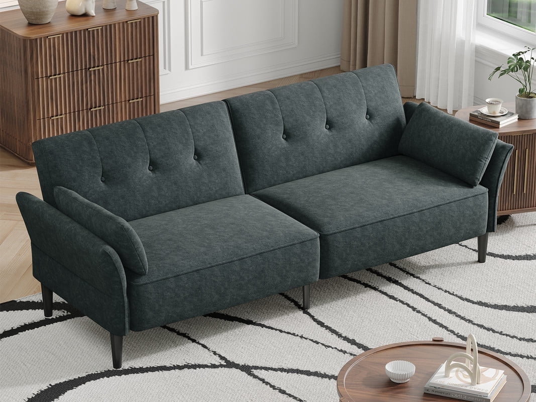 BLAZANT 89” Futon Sofa Bed with 2 Square Pillows, Convertible Sleeper ...
