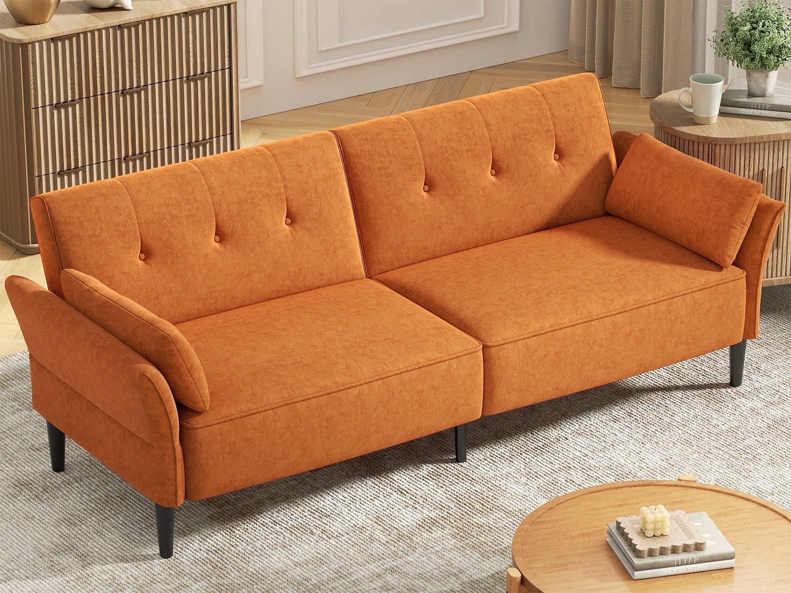 COPIAE 89" Futon Sofa Bed, Convertible Velvet Sleeper Sofa Tufted Futon ...