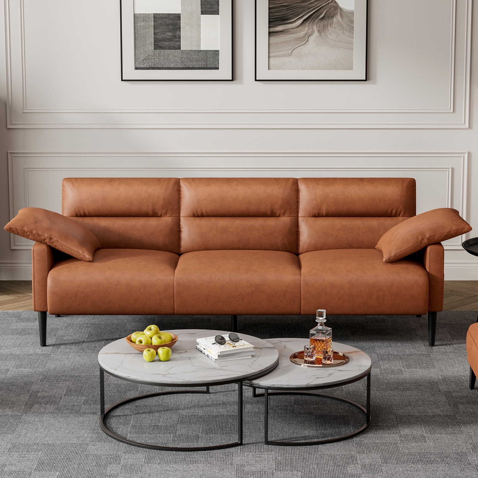 BLAZANT Faux Leather Sofa Couch, Modern 83 Inch 3 Seater Couches with ...