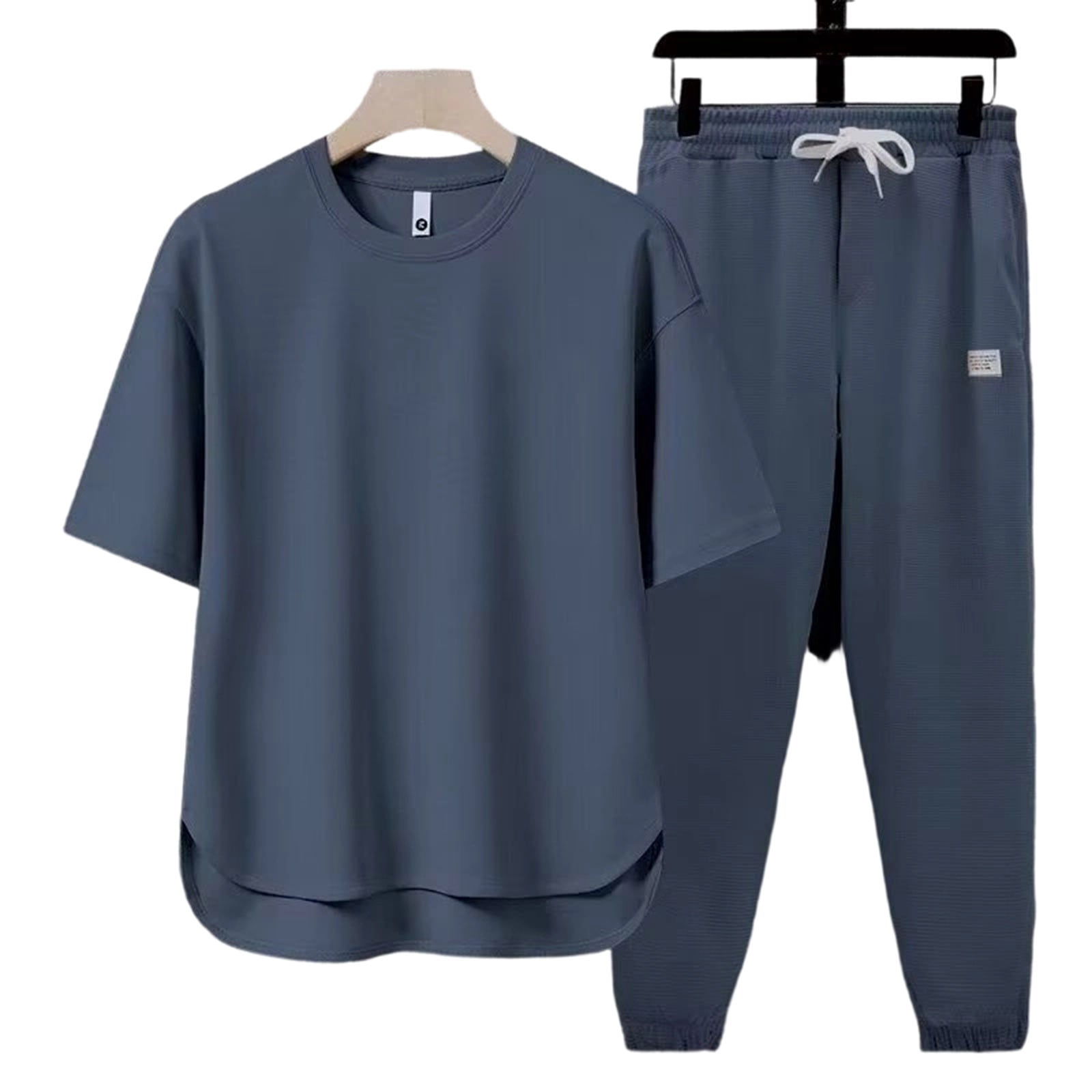 BLCHUNen 2 Piece Sets for Men Casual Crew Neck High Low Hem Tees ...