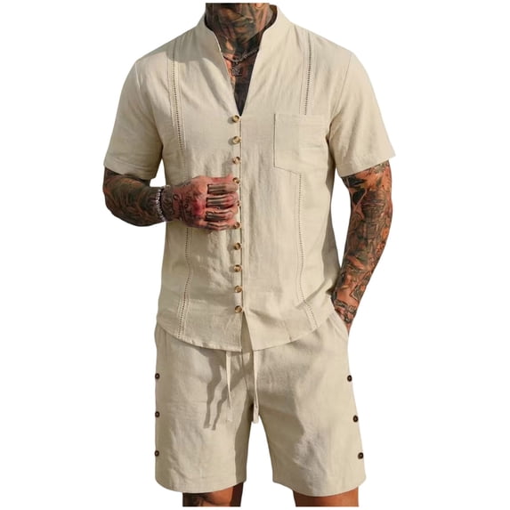 BLCHUNen 2 Piece Sets for Men V Neck Short Sleeve Beach Tops ...