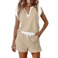 BLCHUNen 2 Piece Sets for Women Ruffle Cap Sleeve Contrast V Neck Tank ...