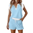 BLCHUNen 2 Piece Sets for Women Ruffle Cap Sleeve Contrast V Neck Tank ...