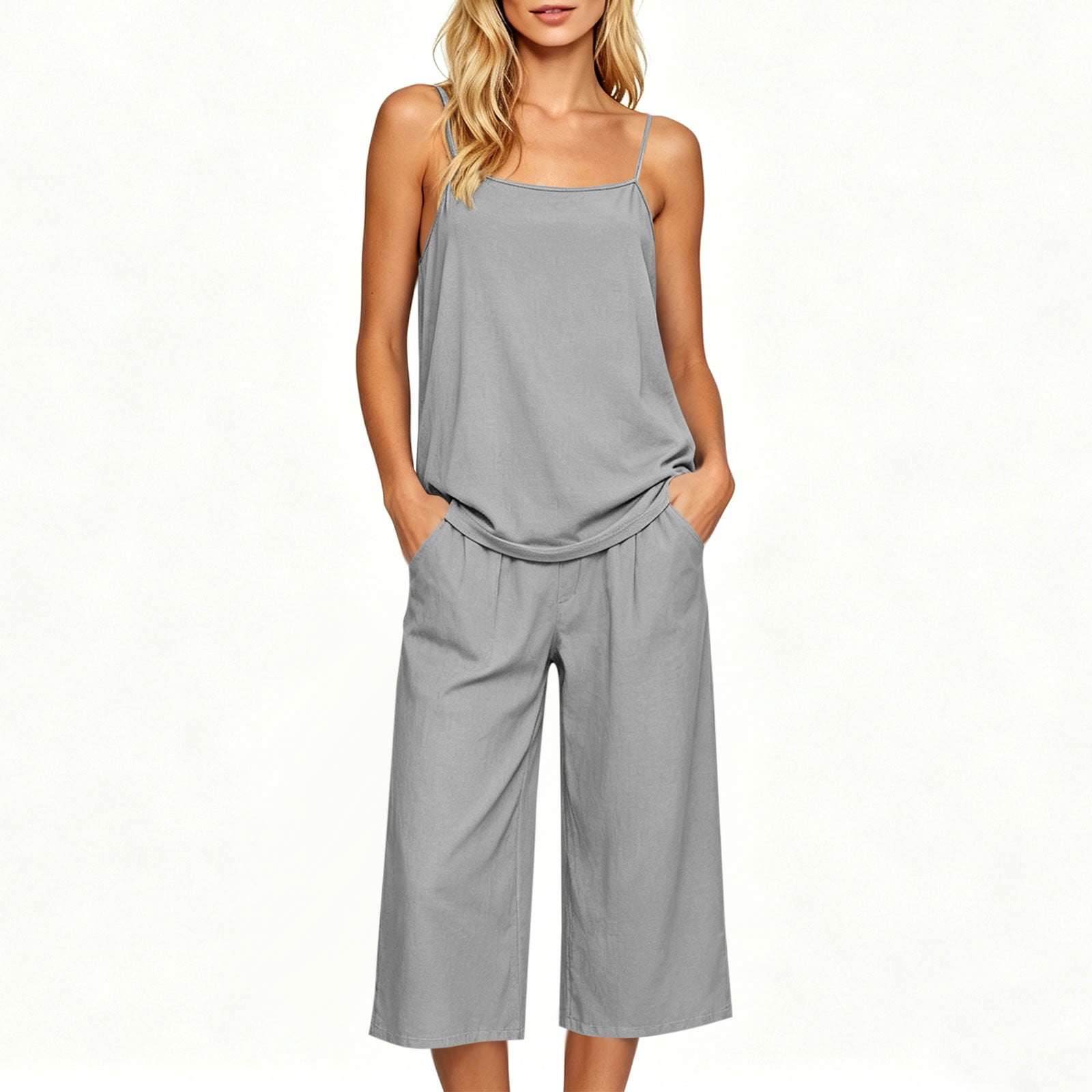 BLCHUNen 2 Piece Sets for Women Spaghetti Strap Camisole Tops Wide Leg ...