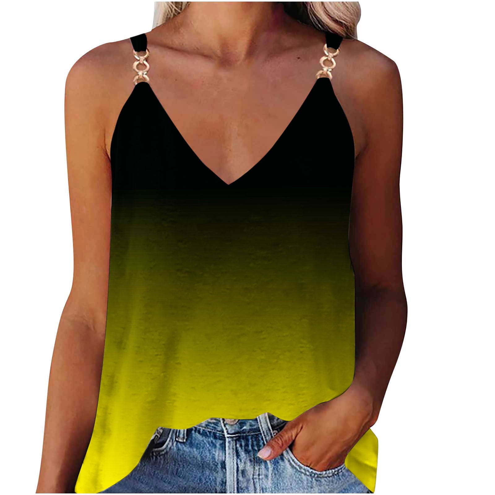 BLCHUNen Beach Tops for Women Gradient Color V Neck Comfortable ...