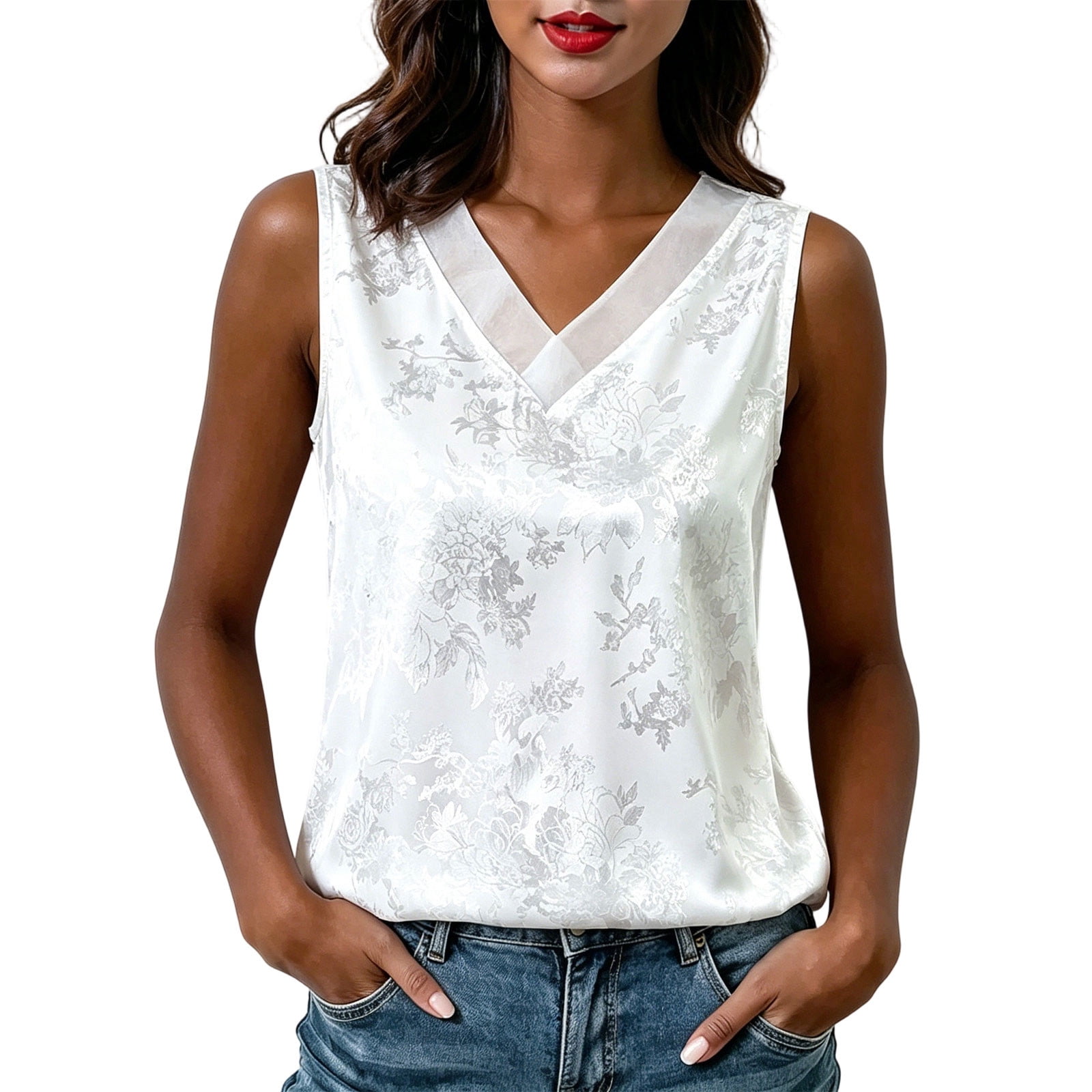BLCHUNen Business Casual Tops for Women V Neck Comfy Satin Blouse ...