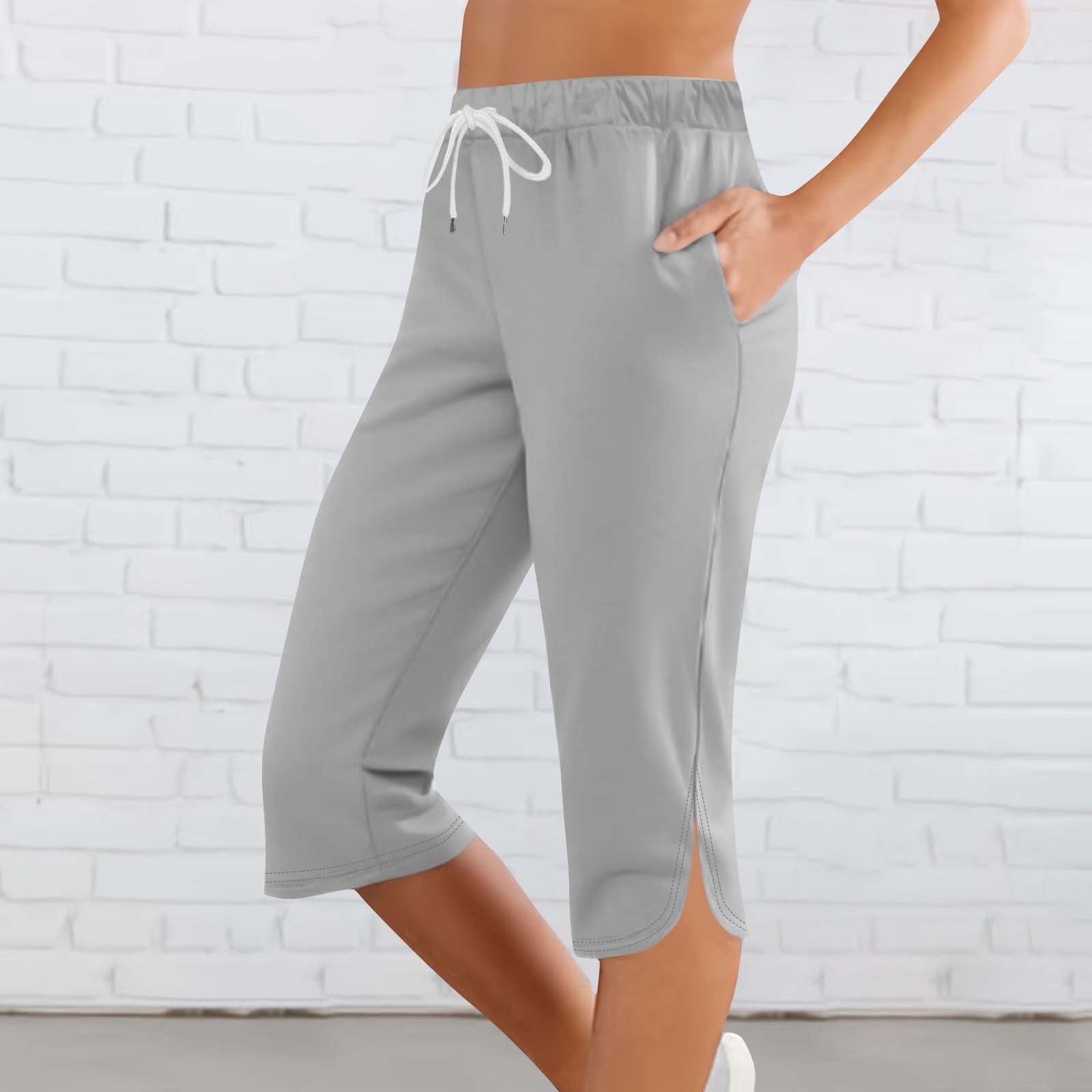 BLCHUNen Capri Pants for Women Cropped Lightweight Drawstring Elastic ...