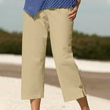 BLCHUNen Capri Pants for Women Drawstring Elastic Waist Casual ...