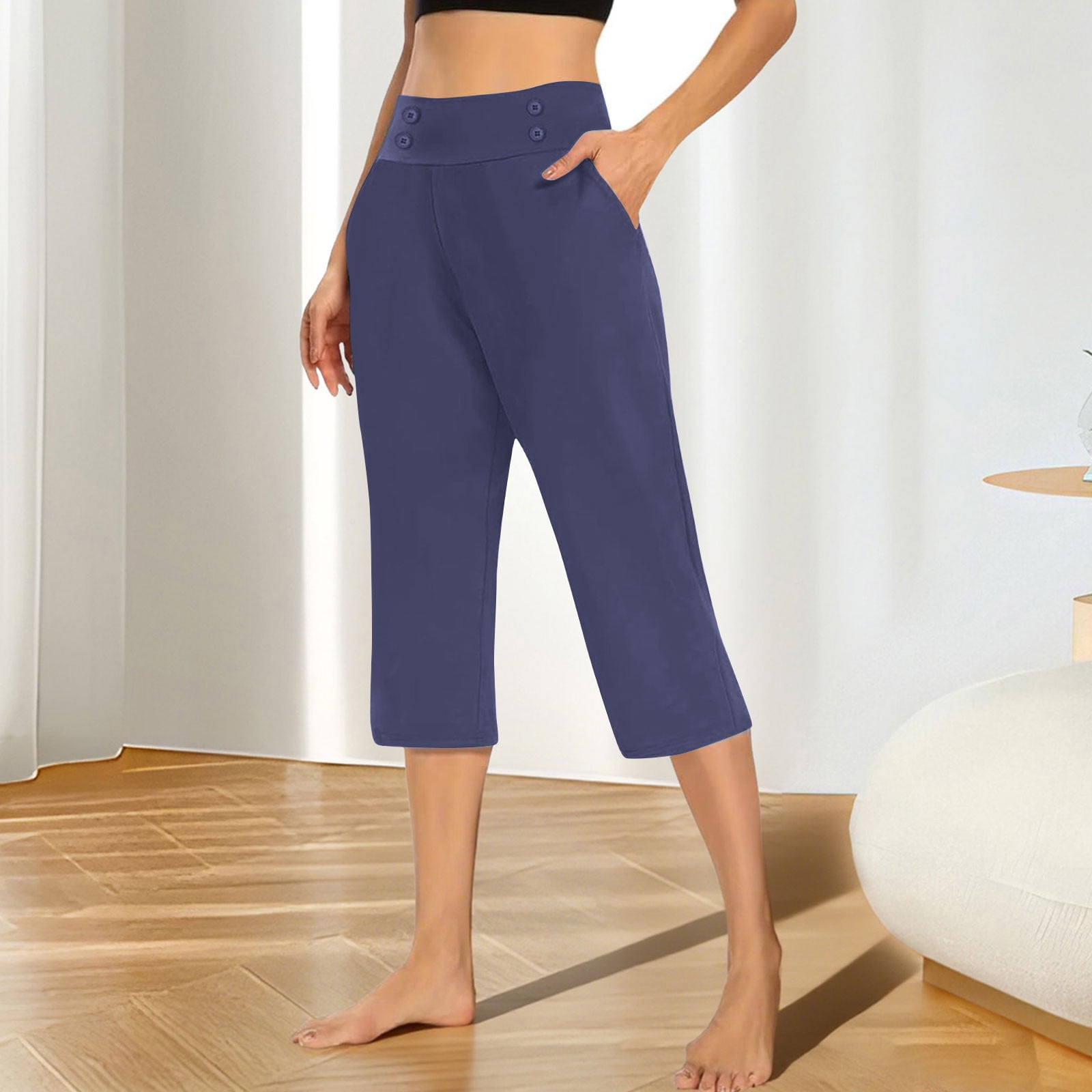 BLCHUNen Capris Pants for Women Loose Elastic Waist Lightweight ...