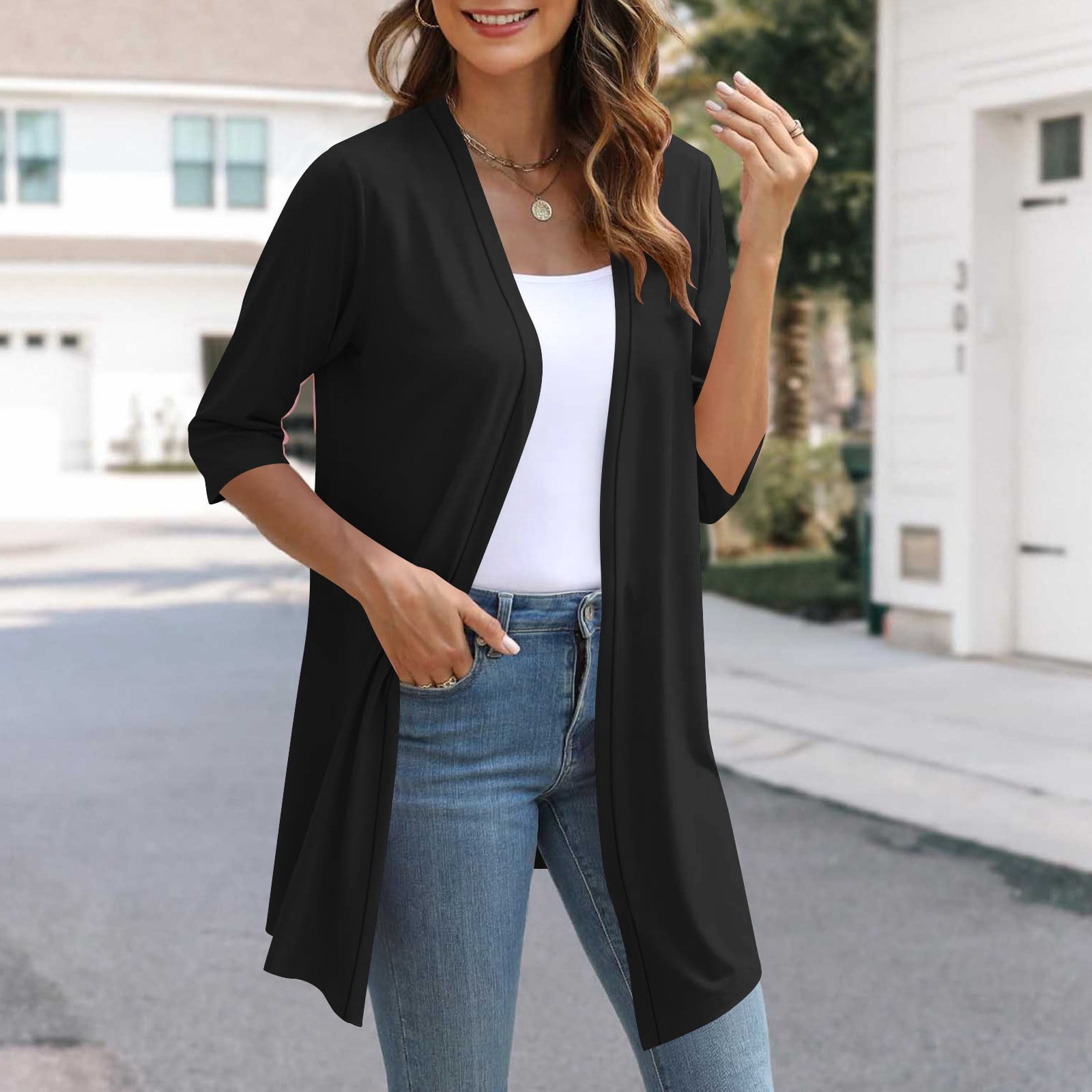 BLCHUNen Cardigan for Women 3/4 Sleeve Shirts Lightweight Casual Open ...