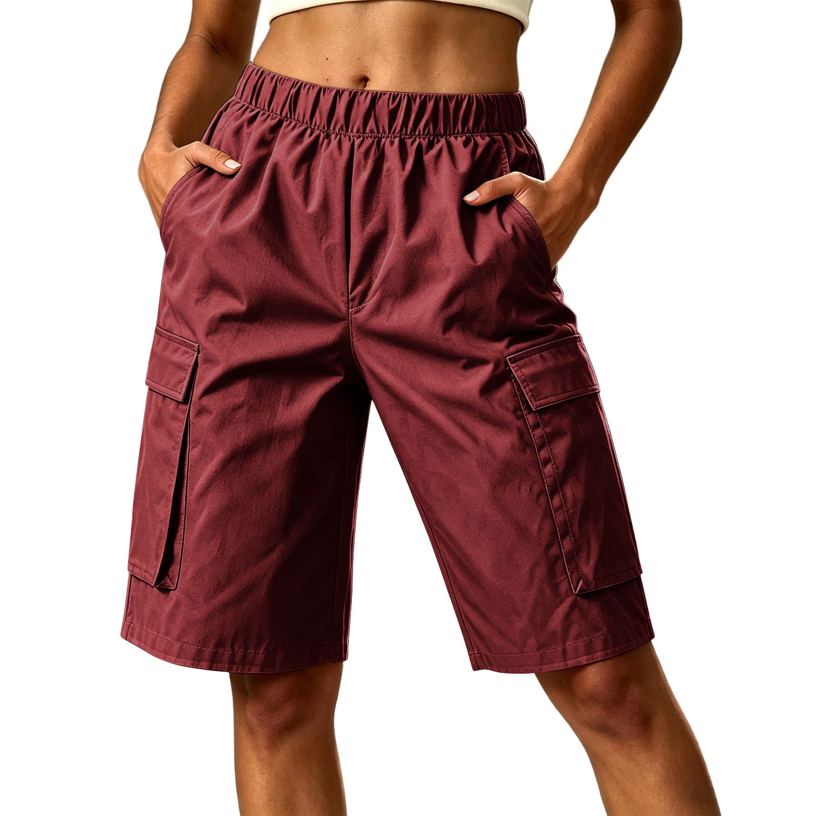 BLCHUNen Cargo Shorts Women Straight Wide Leg Summer Camping Loose Mid ...