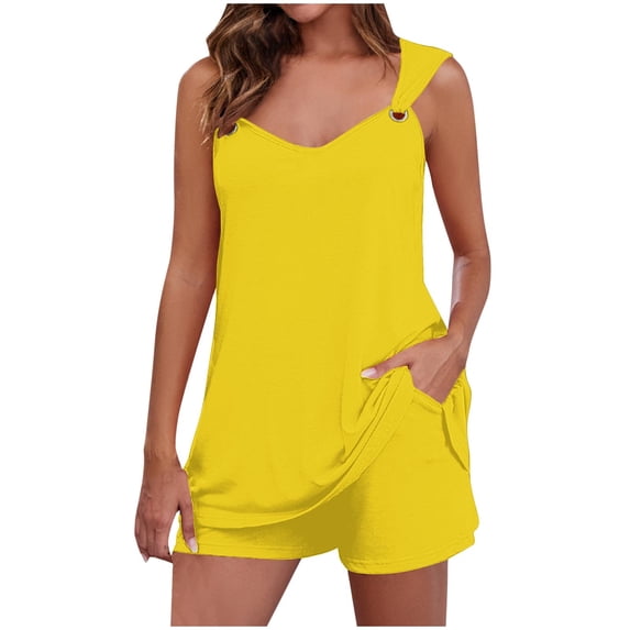 BLCHUNen Casual Outfits for Women V Neck Ring Shoulder Sleeveless Tees ...