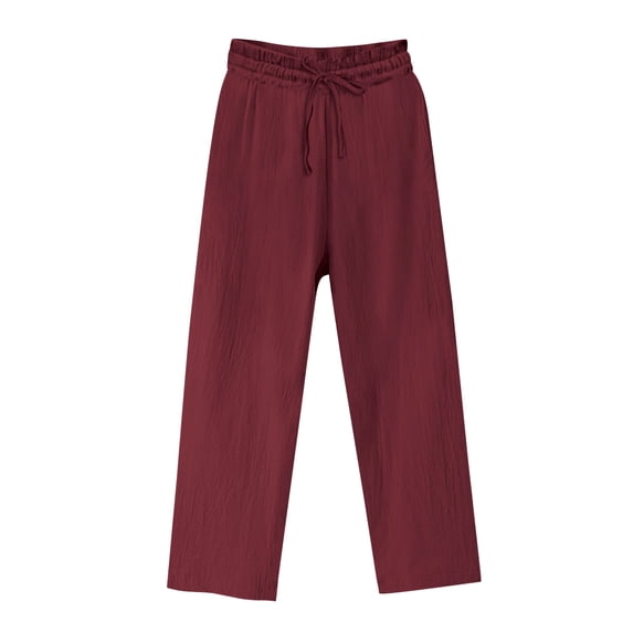 BLCHUNen Casual Pants for Women Cotton Linen Drawstring Loose High ...