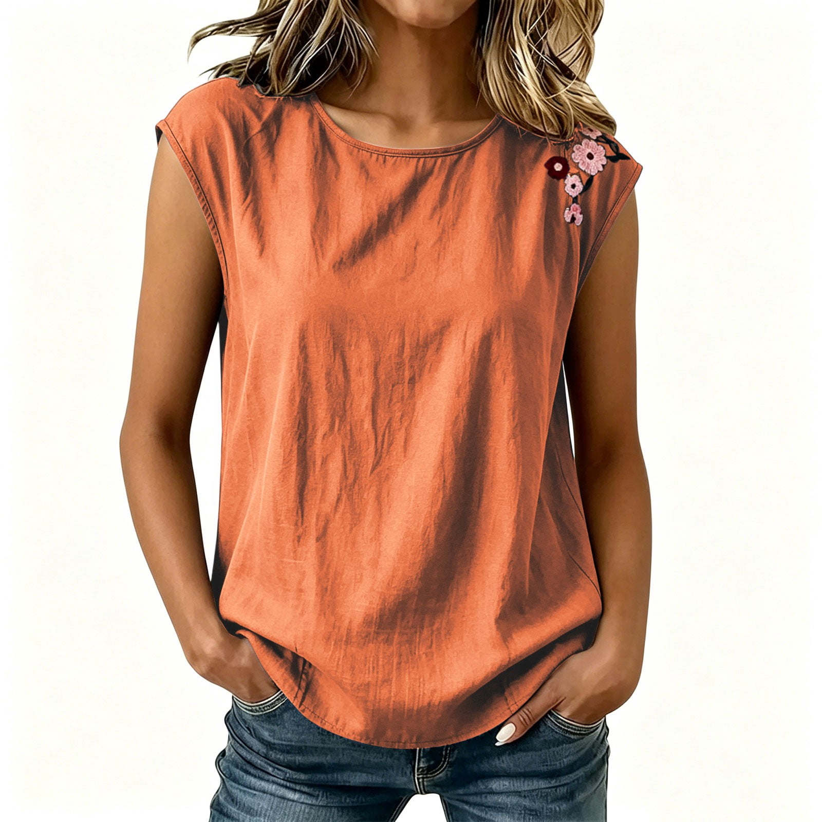 BLCHUNen Casual Tops for Women Cap Sleeve Cotton Linen Lightweight Tank ...