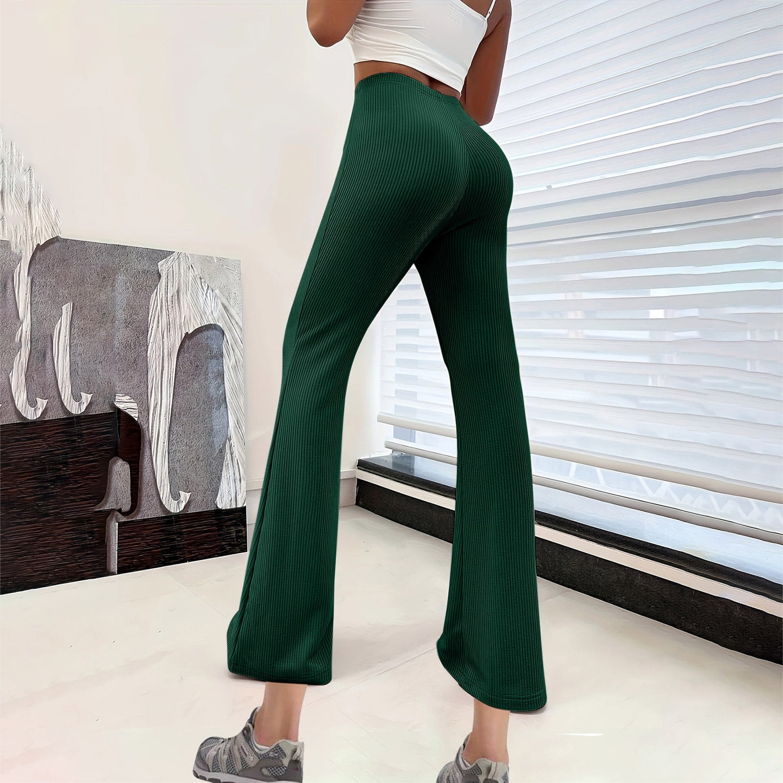 BLCHUNen Flared Pants for Women Ribbed Knitted Elastic High Waist Boot ...