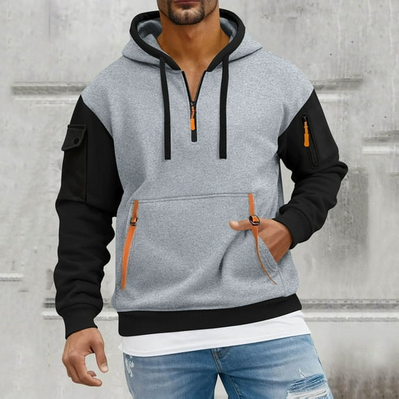 BLCHUNen Hoodies for Men Casual 1/4 Zip Pullover Drawstring Long Sleeve ...