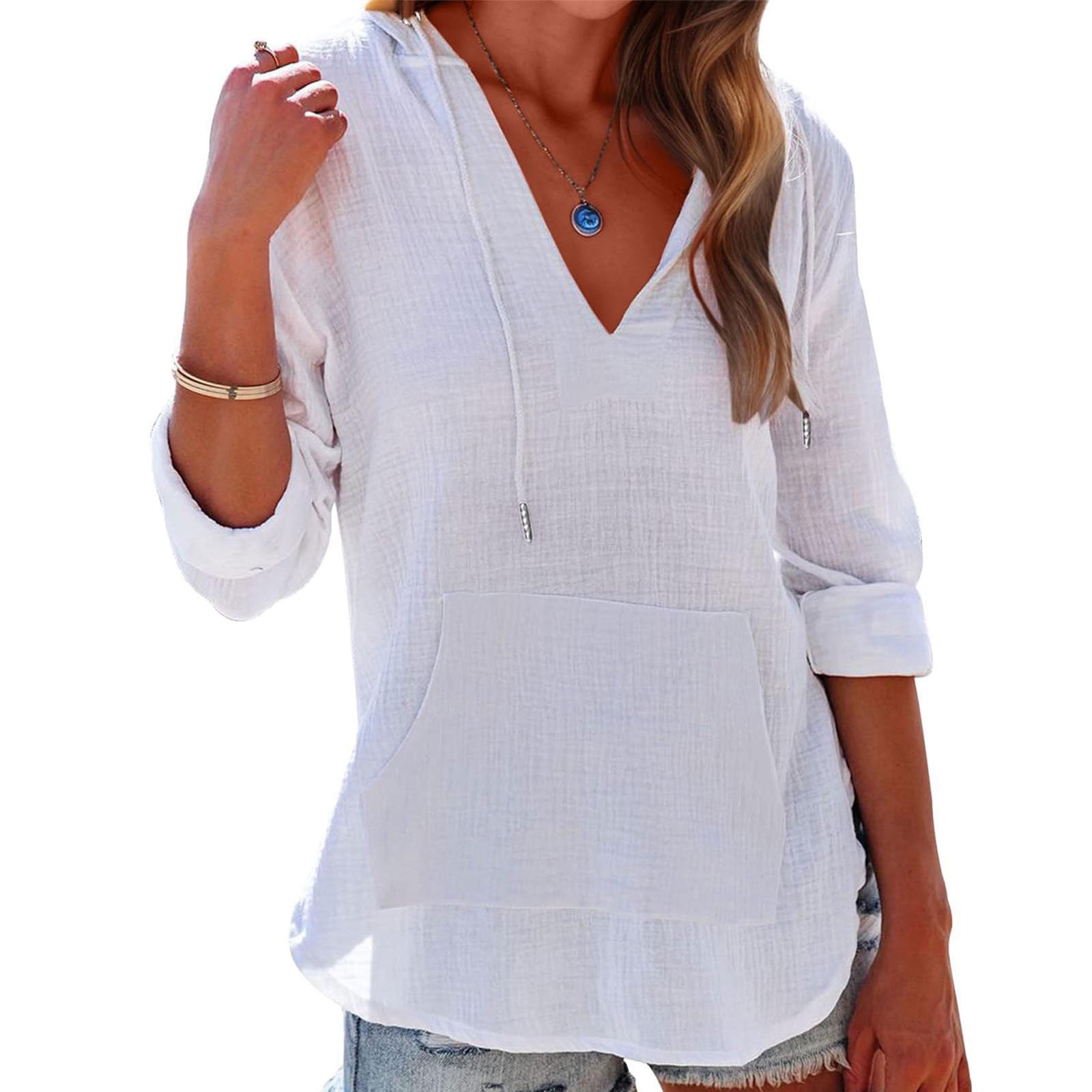 BLCHUNen Hoodies for Women Long Sleeve Pullover Drawstring Trendy Fall ...