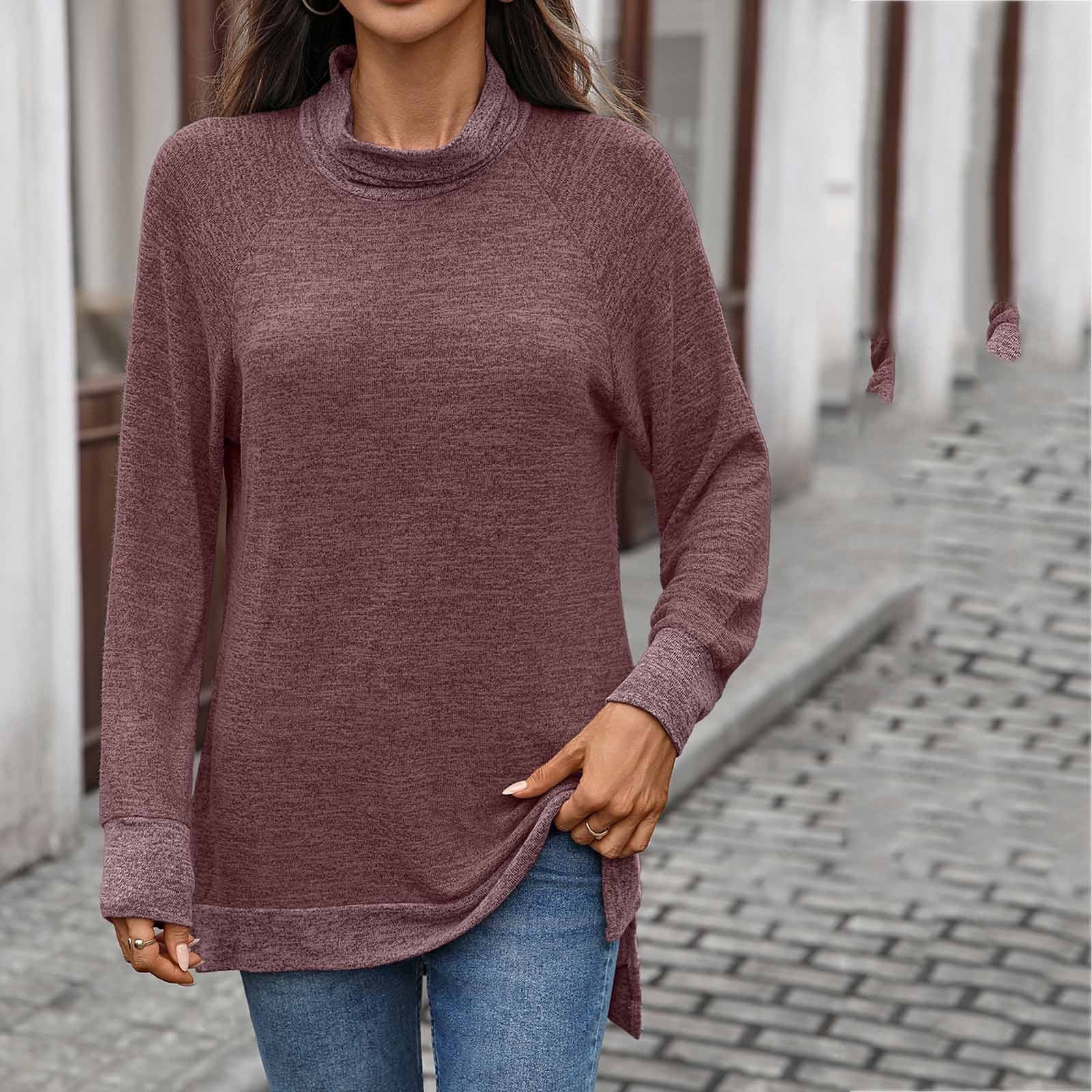 BLCHUNen Long Sleeve Fall Shirts for Women Hight Neck Pullover ...