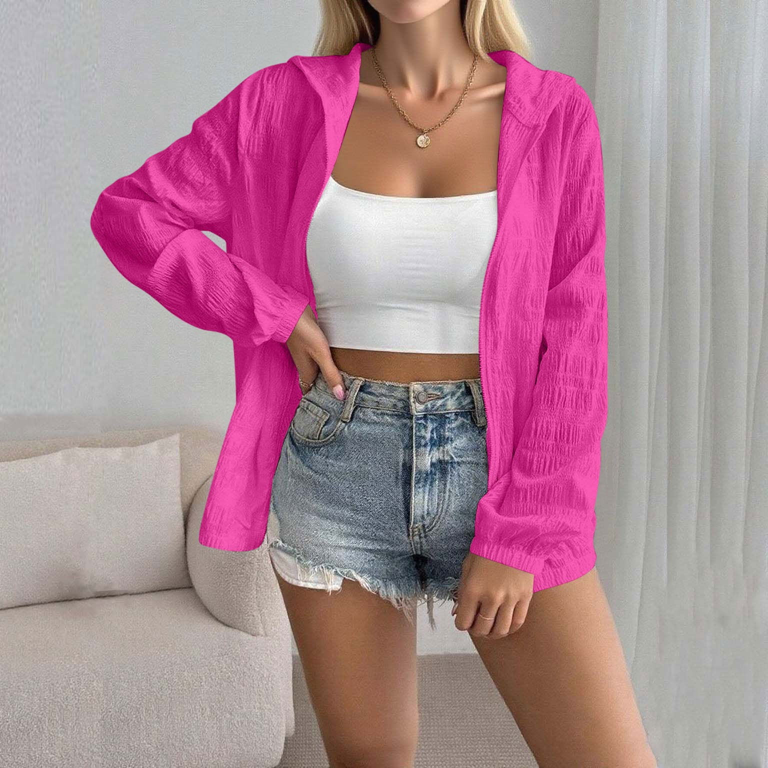 BLCHUNen Long Sleeve Shirts for Women Trendy Full Zip up Cardigan ...