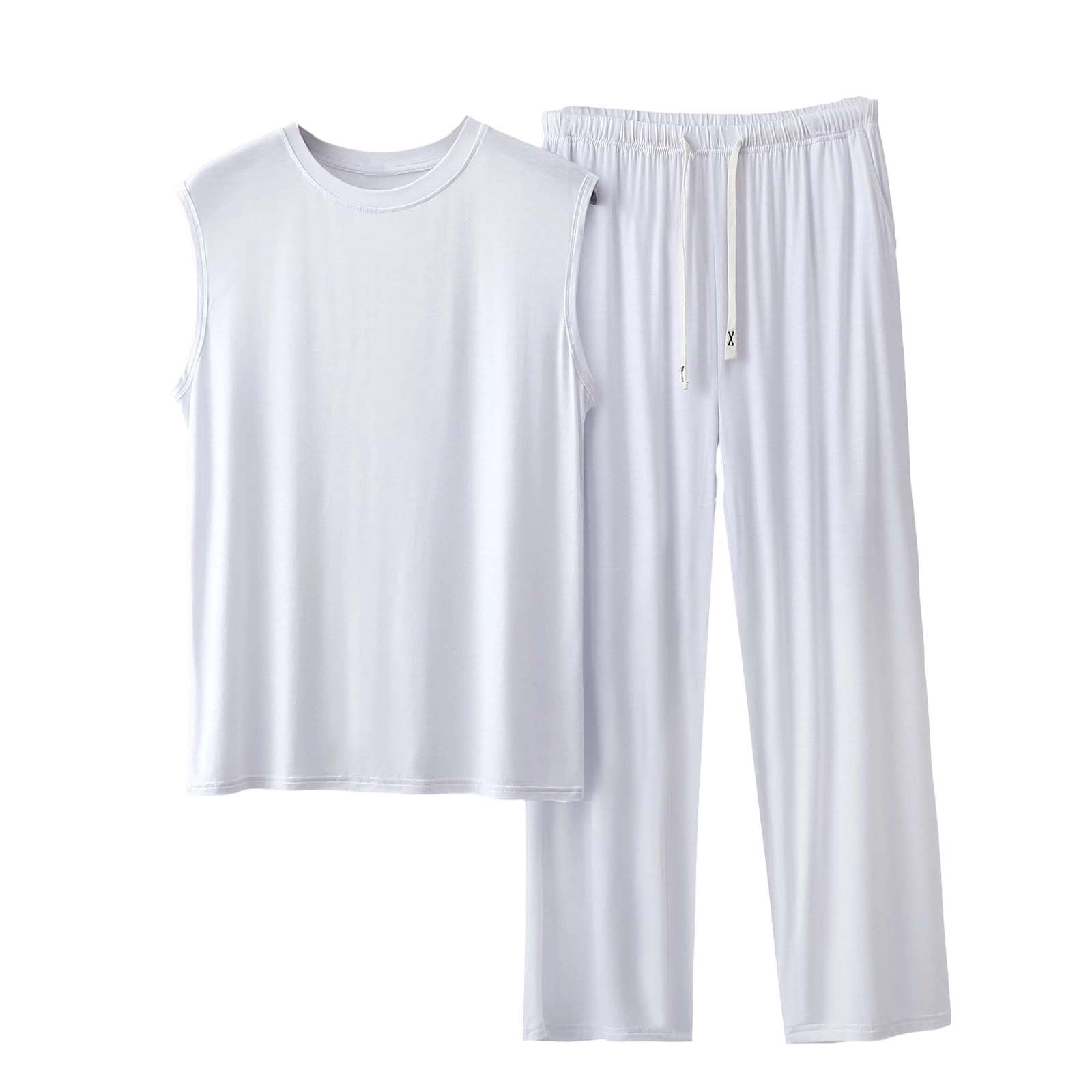 BLCHUNen Men 2 Piece Outfits Pajamas Set Plus Size Crew Neck Tank Tops ...