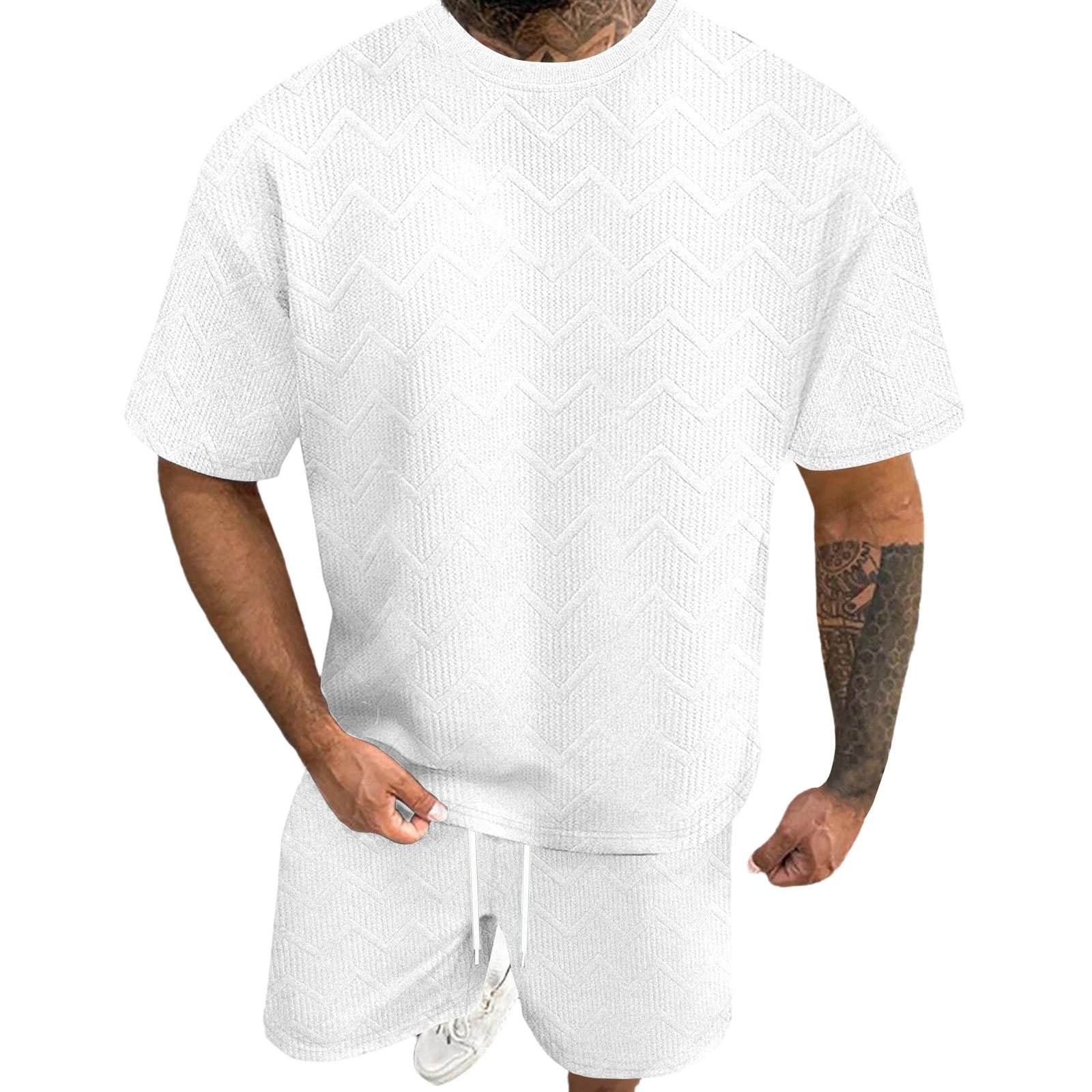 BLCHUNen Men 2 Piece Outfits Short Sleeve Tops Drawstring Shorts Summer ...