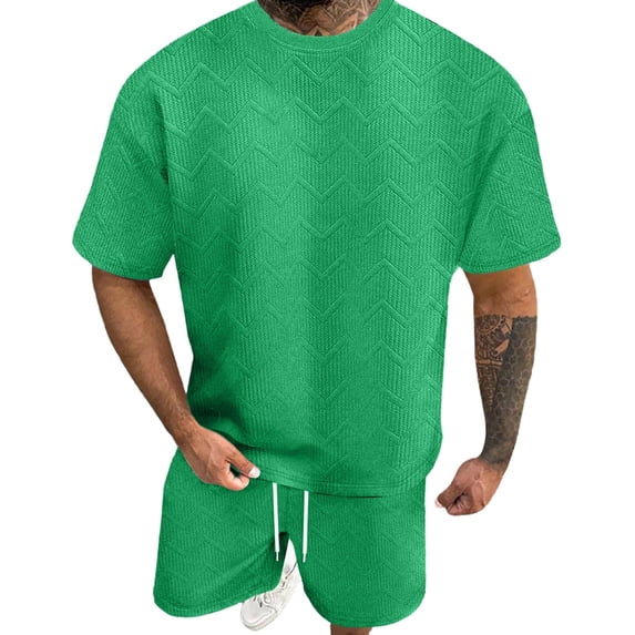 BLCHUNen Men 2 Piece Outfits Short Sleeve Tops Drawstring Shorts Summer ...