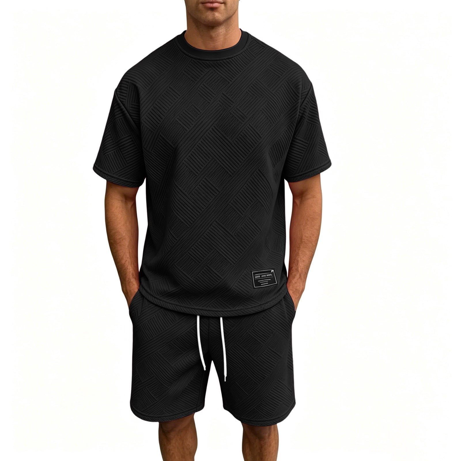 BLCHUNen Men 2 Piece Outfits Summer Crew Neck T Shirt Wide Leg Shorts ...