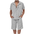 BLCHUNen Mens 2 Piece Short Set Collared Button down Shirts Drawstring ...