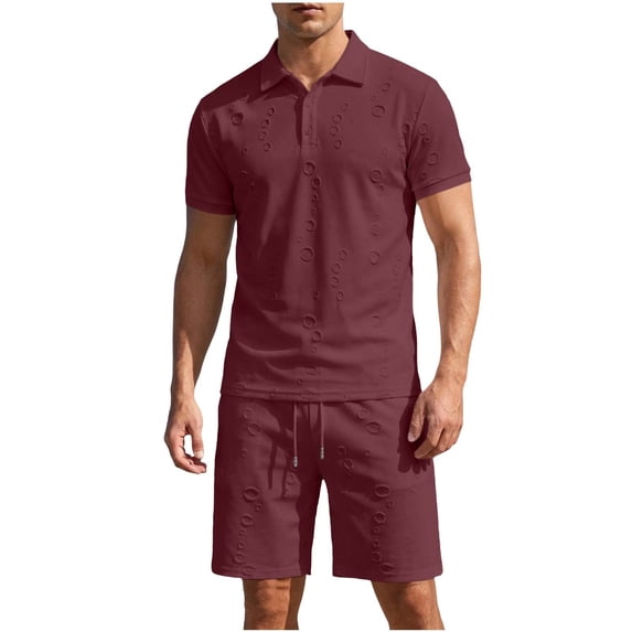 BLCHUNen Mens Beach Outfit 2 Piece Outfits Collared Short Sleeve ...