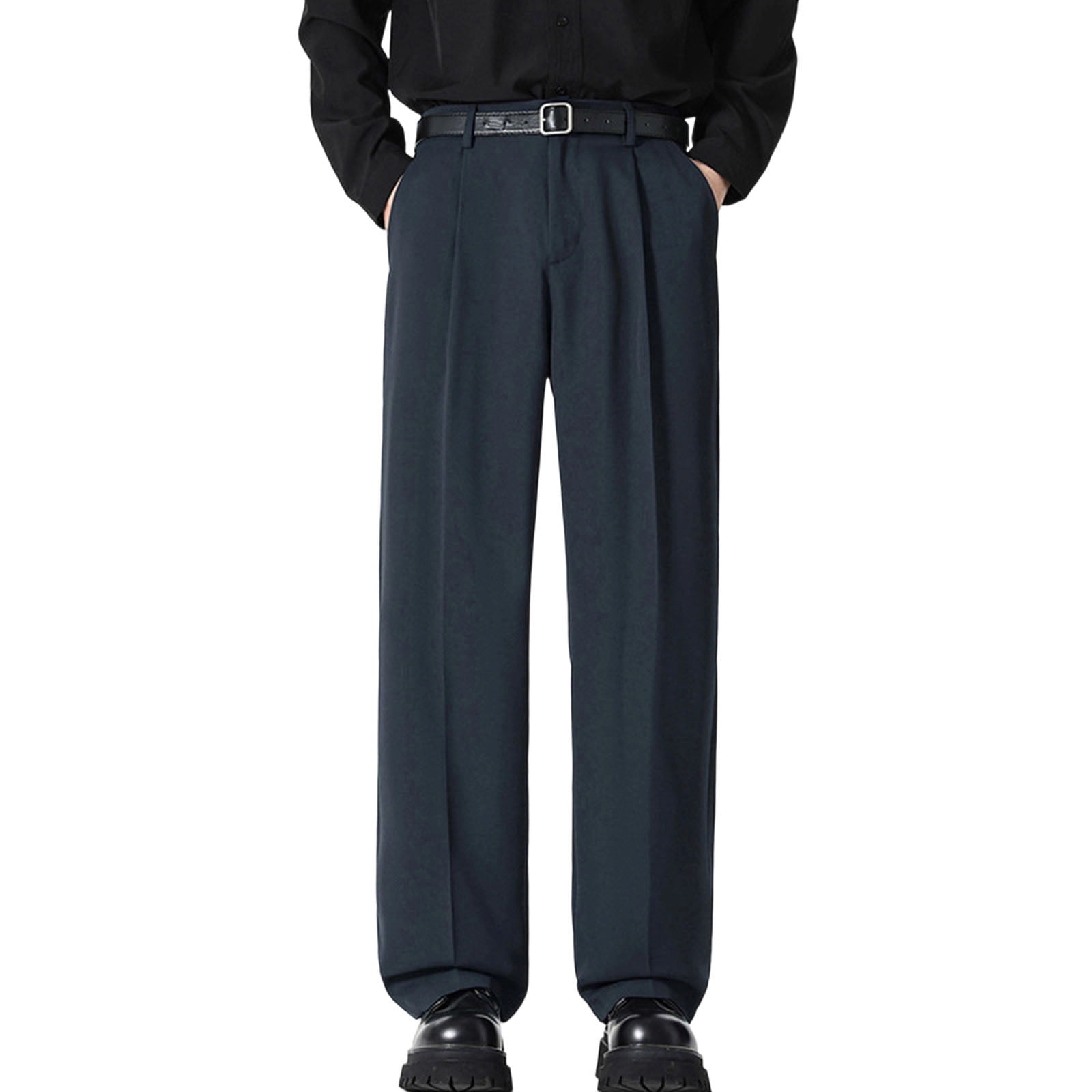 BLCHUNen Mens Dress Pants Elastic High Waisted Pleated Front Work Pants ...