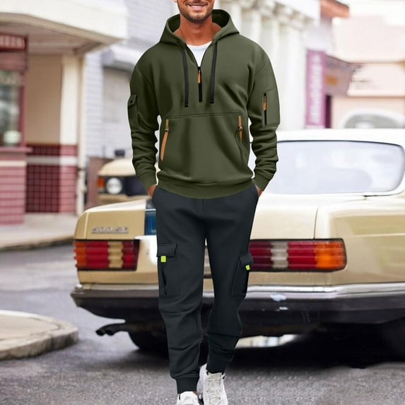 BLCHUNen Mens Outfits Sweatsuits 2 Piece Sets Hooded 1/4 Zip Drawstring ...