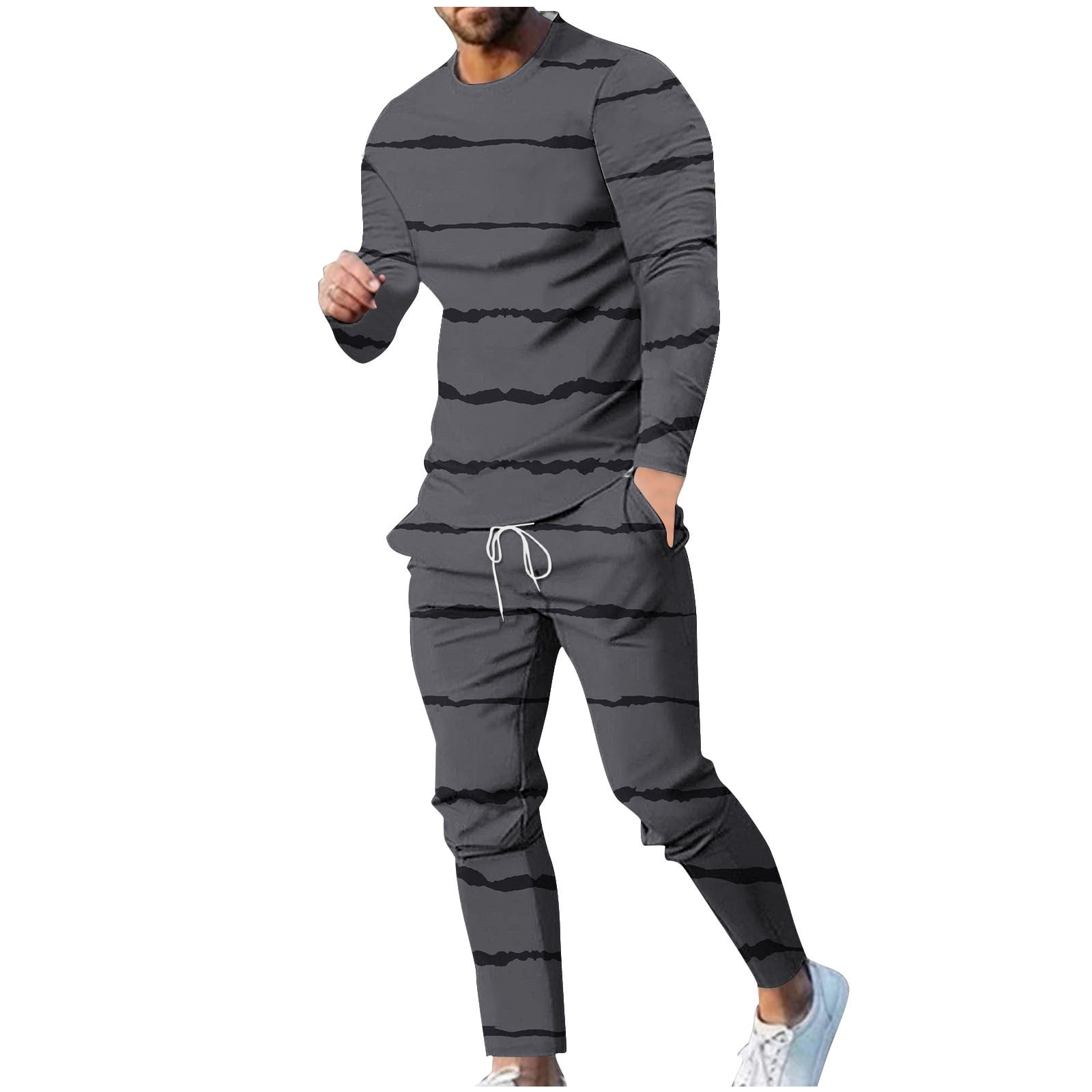 BLCHUNen Mens Pajamas Set 2 Piece Sets Long Sleeve Tops Drawstring Slim ...