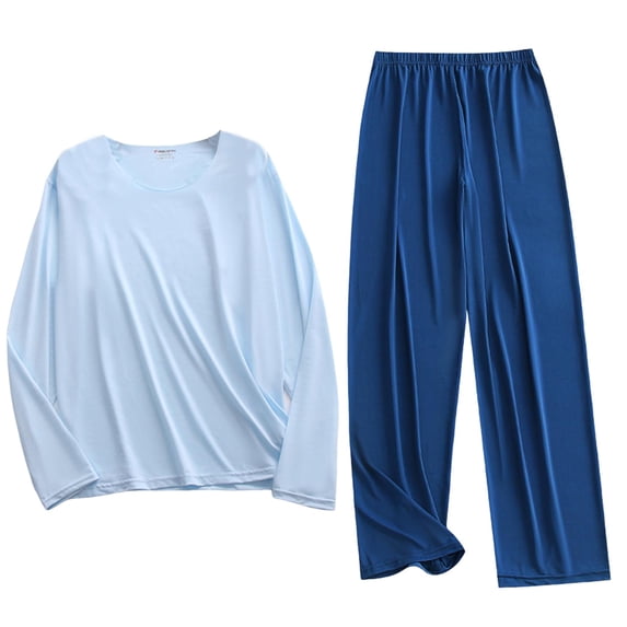 BLCHUNen Mens Pajamas Set Long Sleeve Casual Tops Casual Wide Leg Pants ...