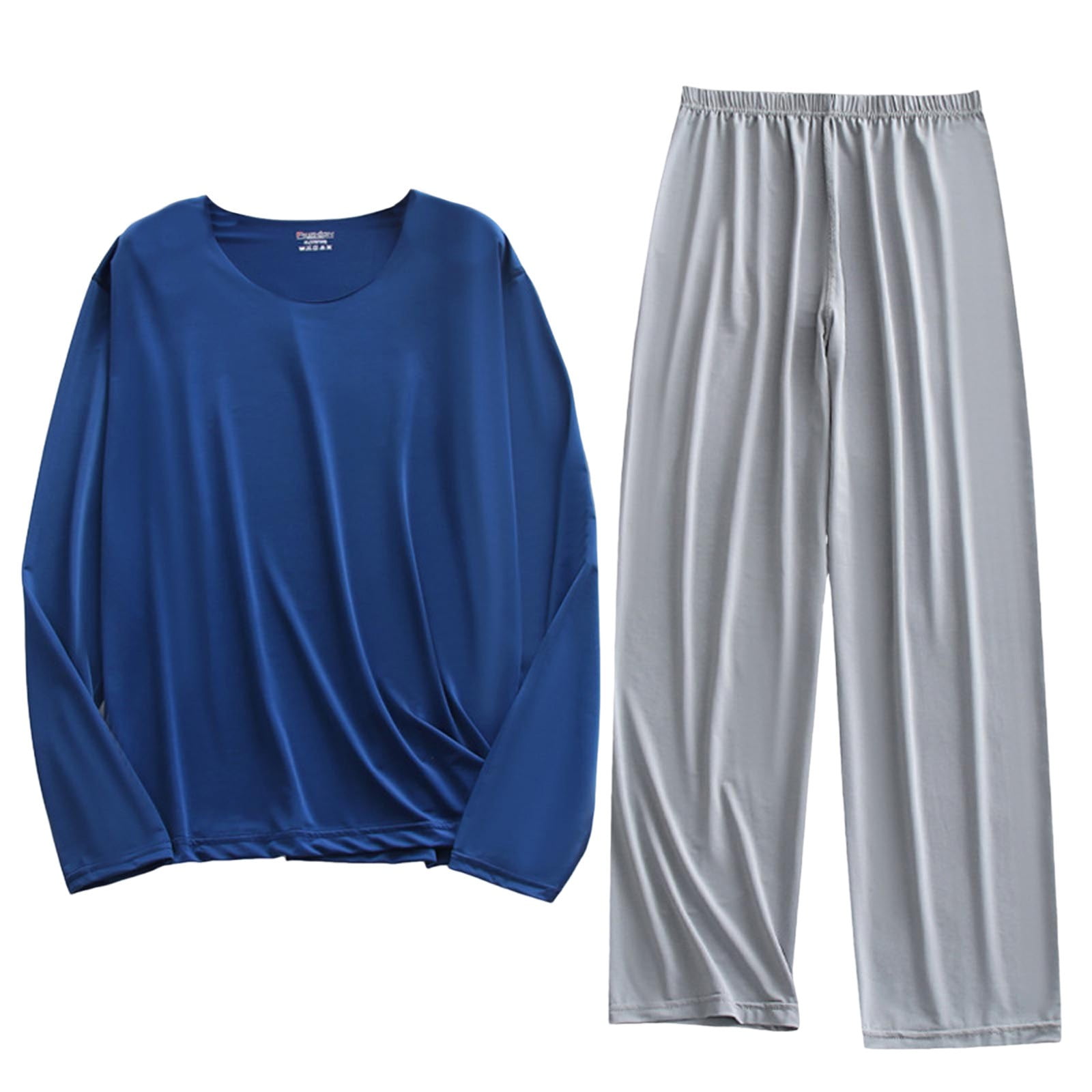 BLCHUNen Mens Pajamas Set Long Sleeve Casual Tops Casual Wide Leg Pants ...