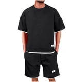 BLCHUNen Mens Short Sets 2 Piece Outfits Crew Neck Drop Shoulder Tees ...