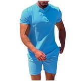 BLCHUNen Mens Summer Outfits Casual Sets Short Sleeve Button ...