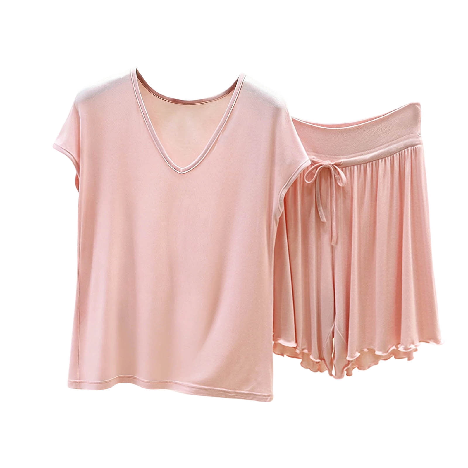 BLCHUNen Pajamas for Women Set Cap Sleeve V Neck Tops Drawstring Loose ...