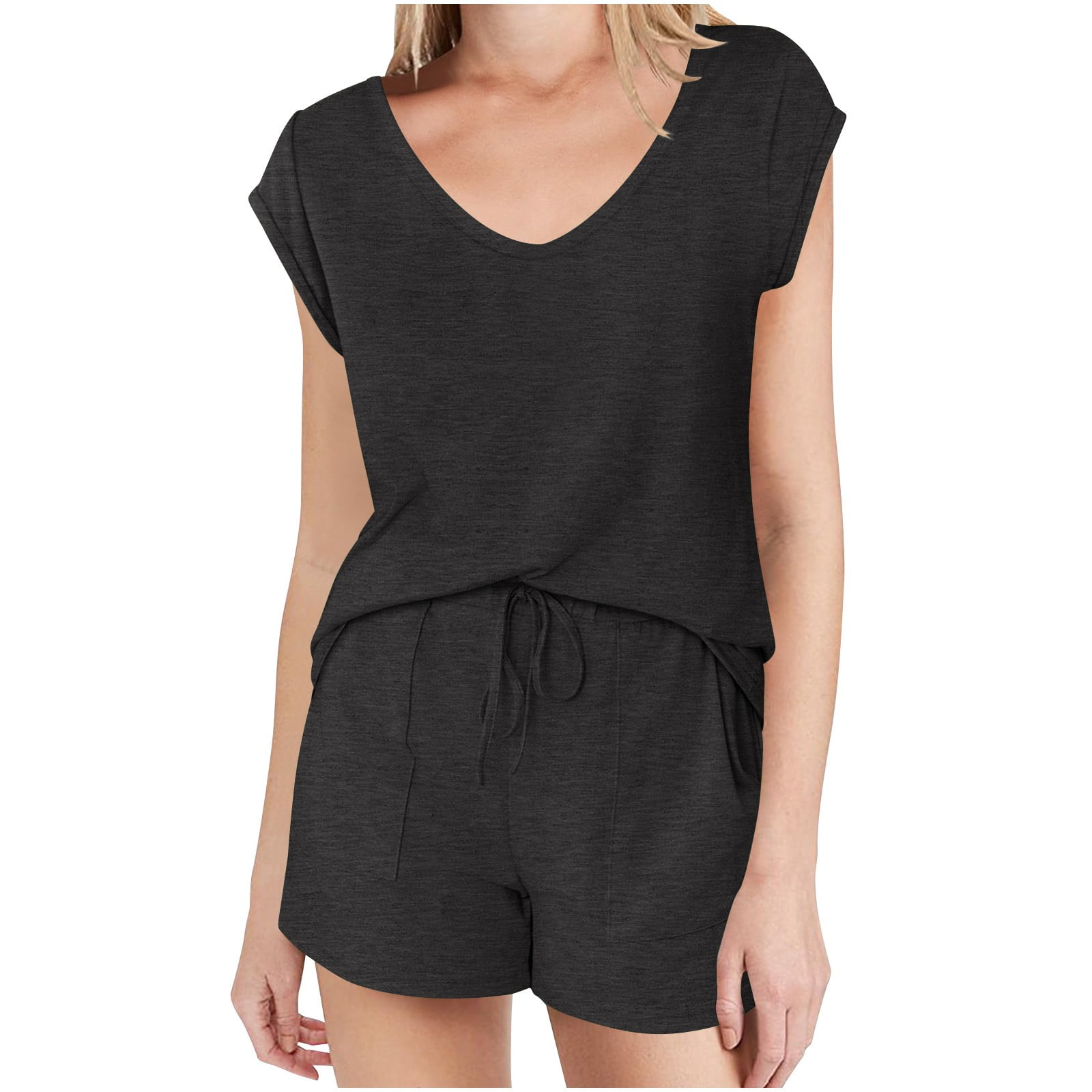 BLCHUNen Pajamas for Women Set Comfy V Neck Cap Sleeve Casual Tops and ...