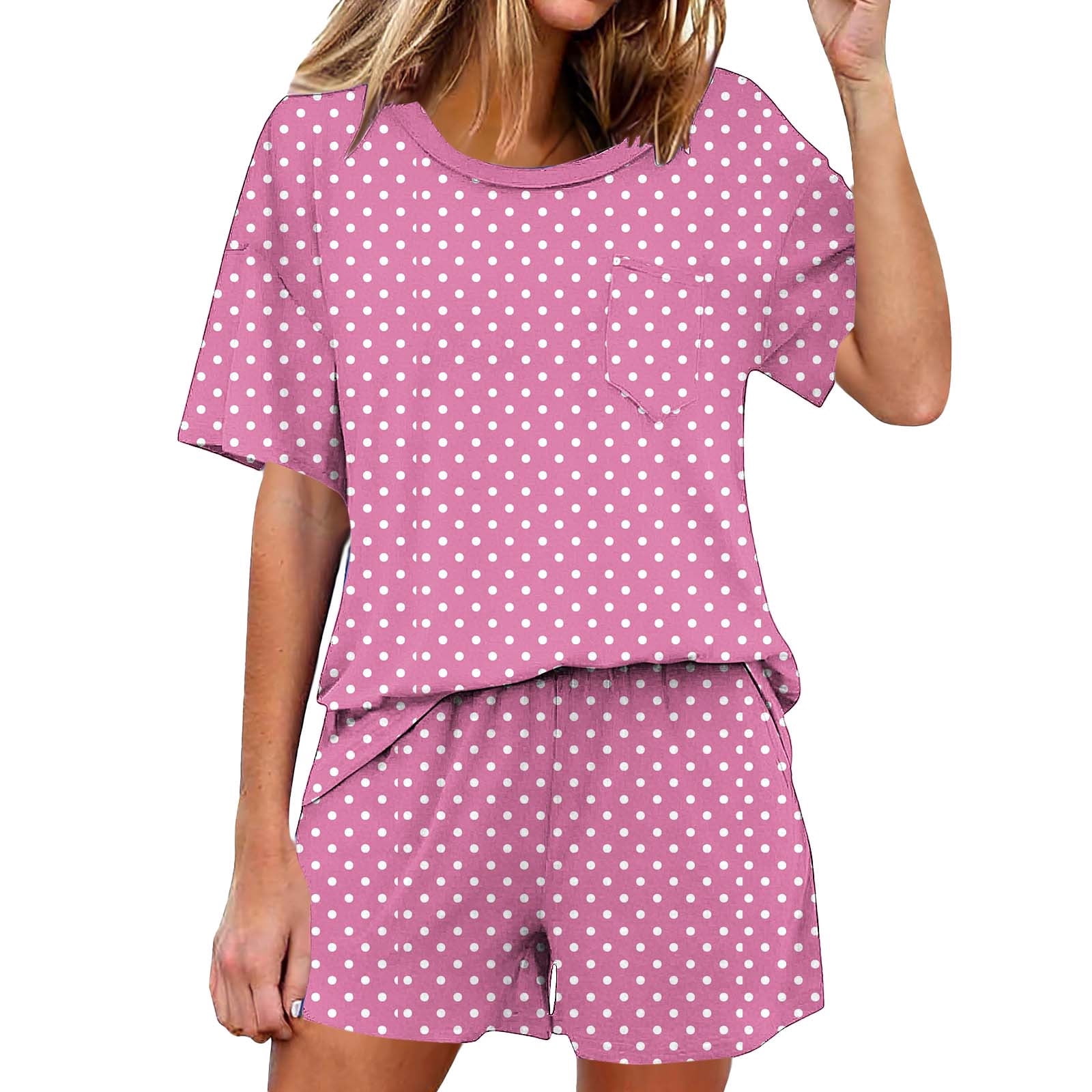 BLCHUNen Pajamas for Women Set Round Neck Loose Polka Dot Shirts ...