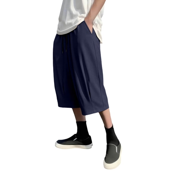 BLCHUNen Pants for Men Drawstring Wide Leg Summer Casual Ruched Capris ...