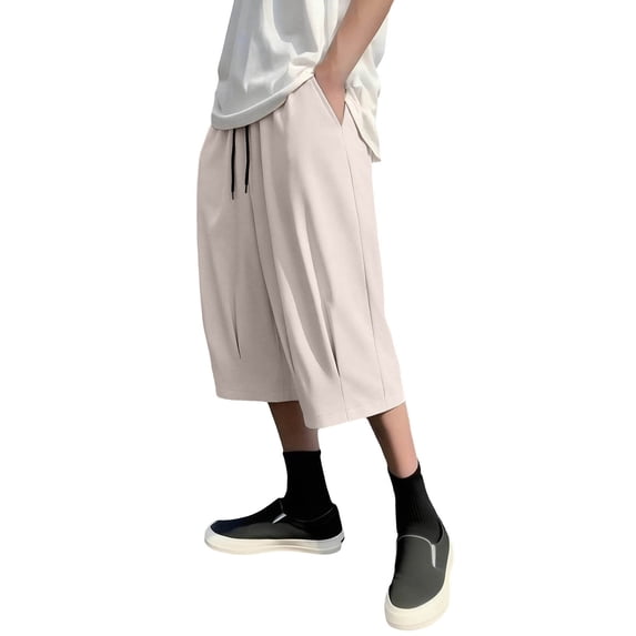 BLCHUNen Pants for Men Drawstring Wide Leg Summer Casual Ruched Capris ...