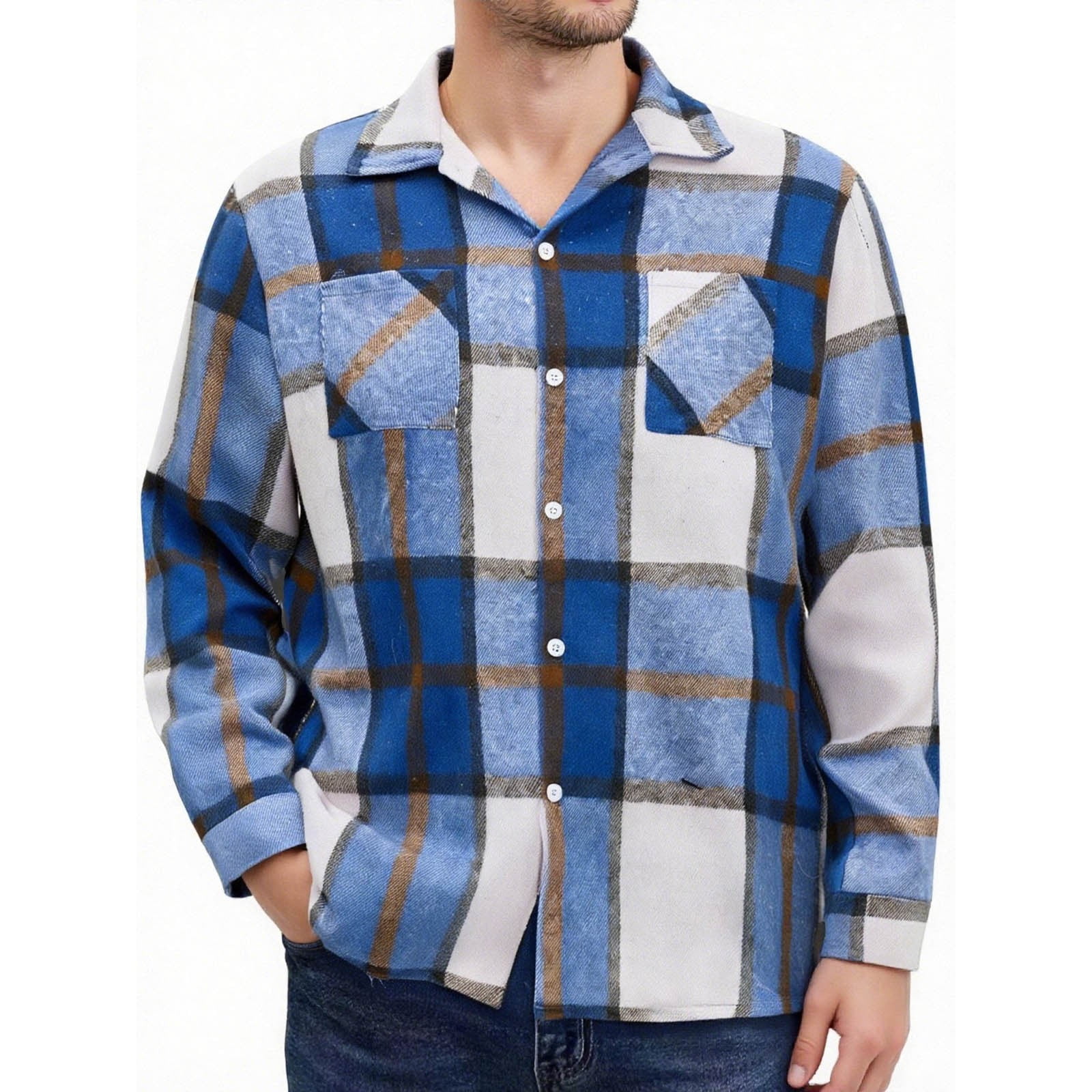 BLCHUNen Plaid Shirts for Men Casual Long Sleeve Button down ...