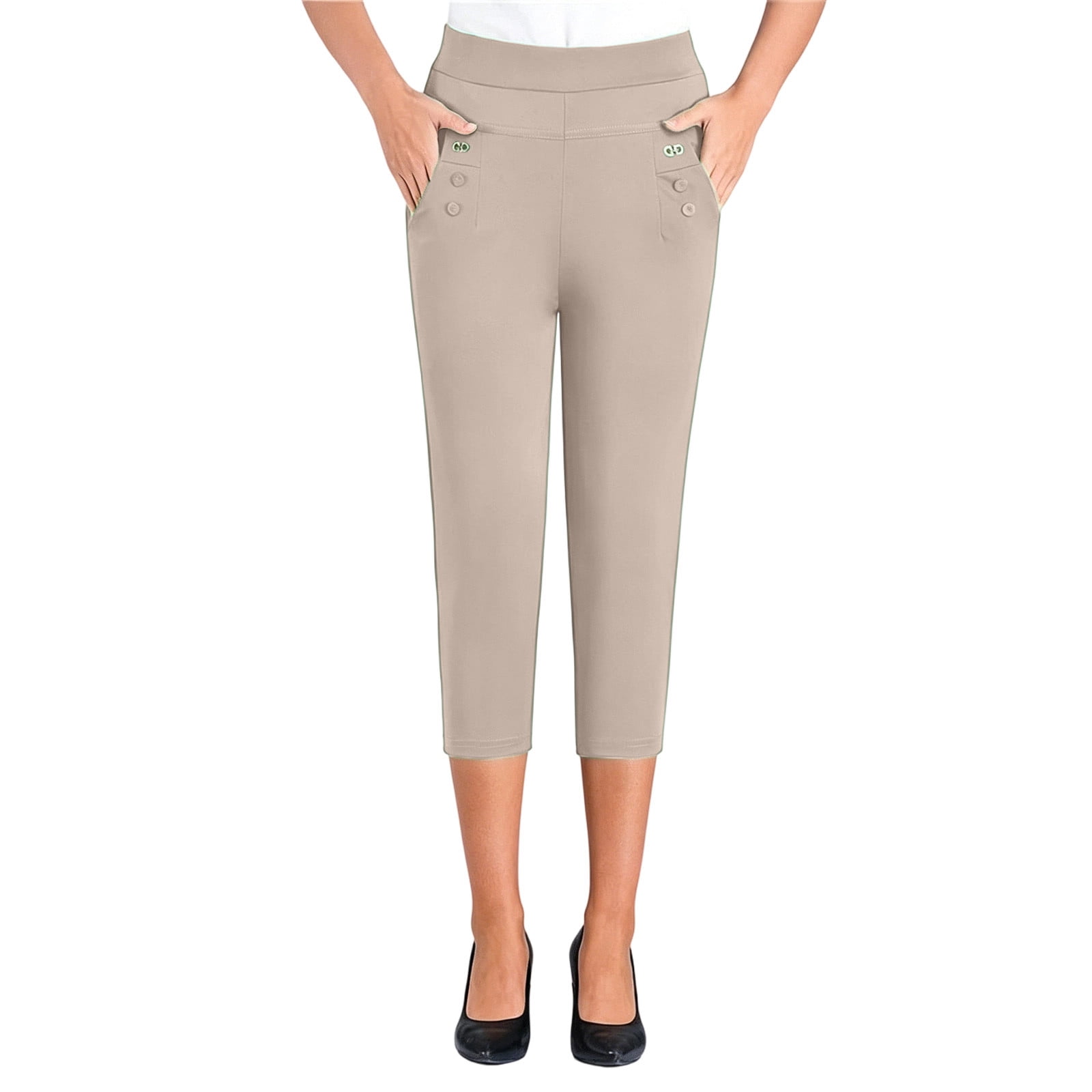 BLCHUNen Plus Size Capris for Women Work Pants Tapered Leg High Waisted ...