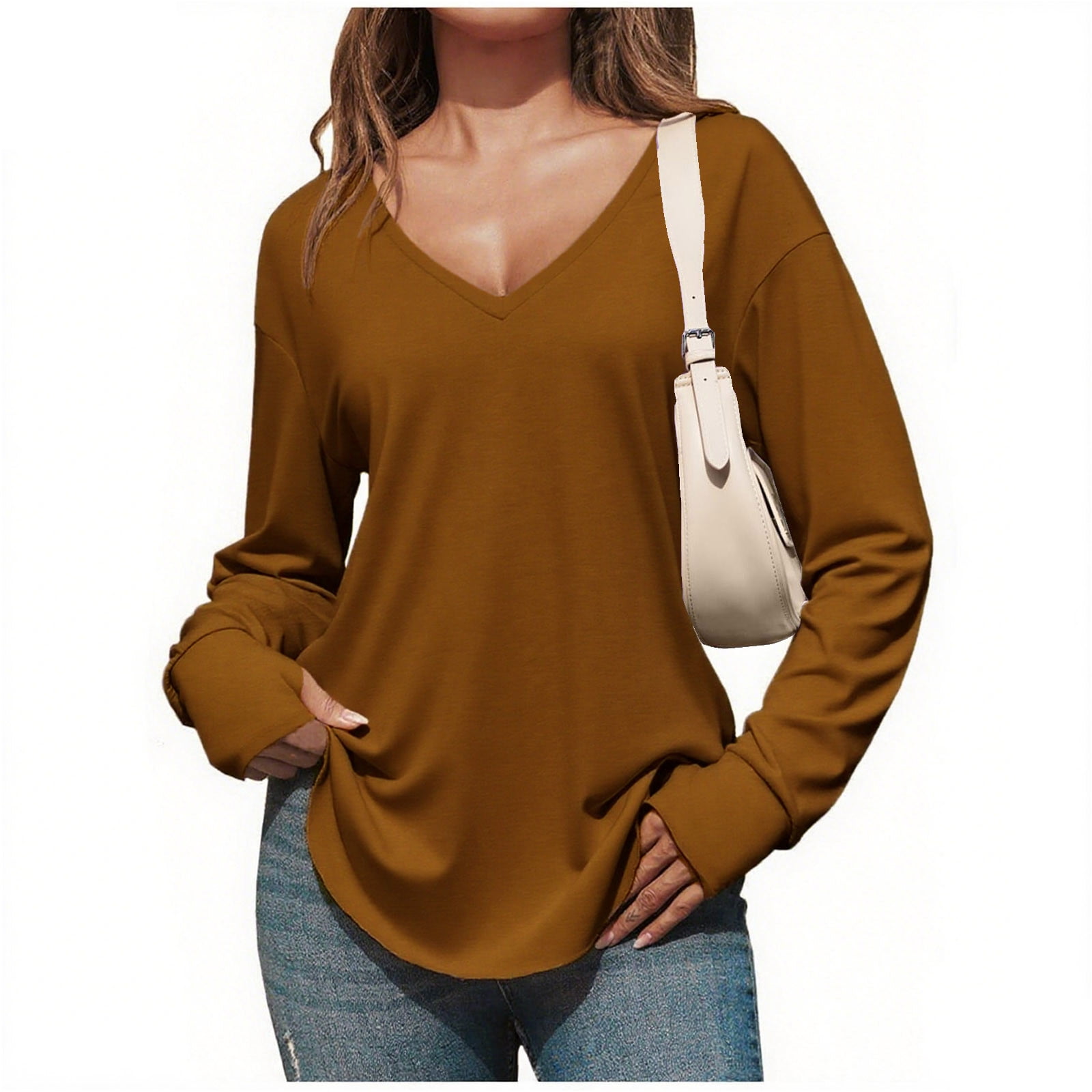 BLCHUNen Plus size Sweatshirts V Neck Pullover Side Split Loose Comfy ...