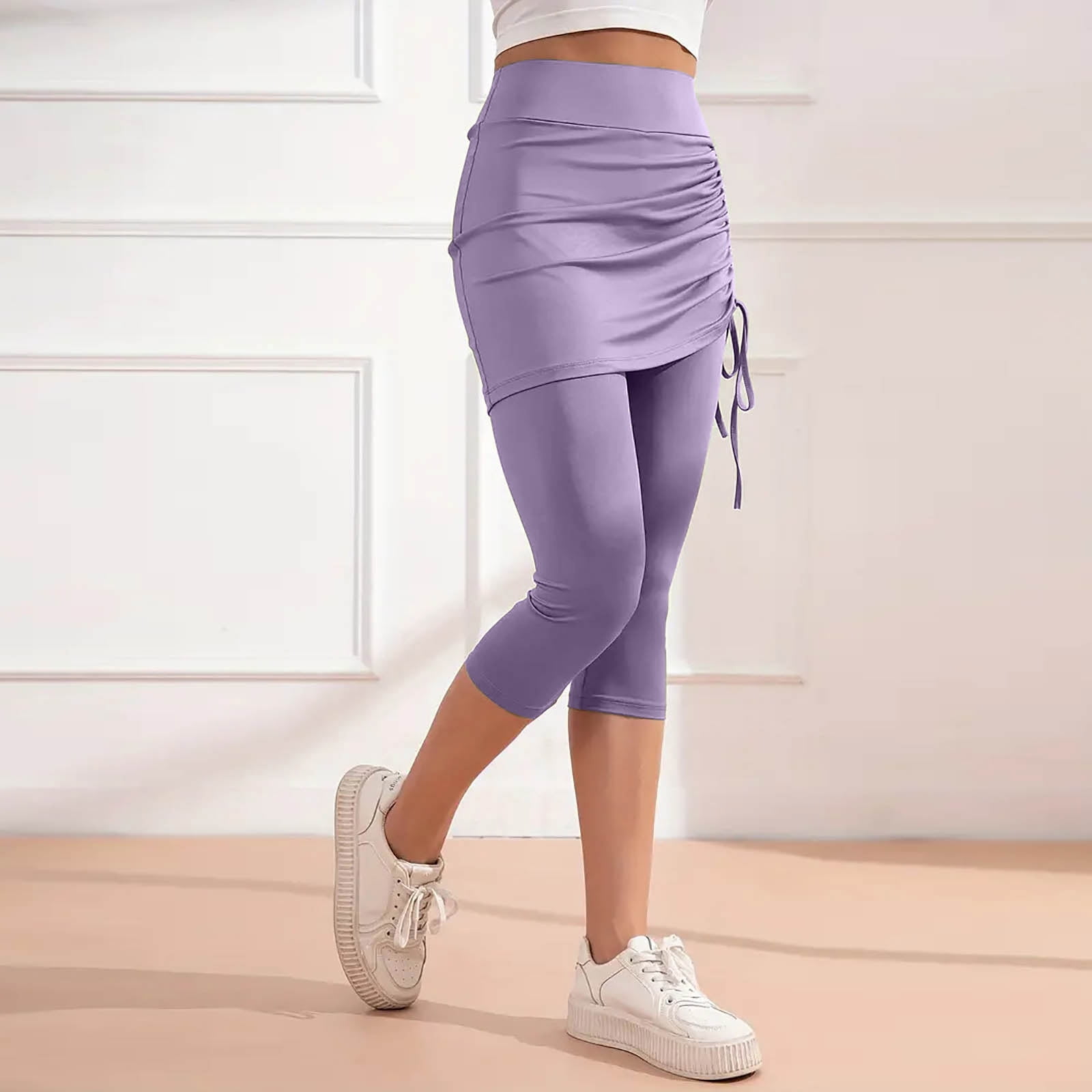 BLCHUNen Skirted Leggings for Women Capri Skirt Drawstring Lightweight ...