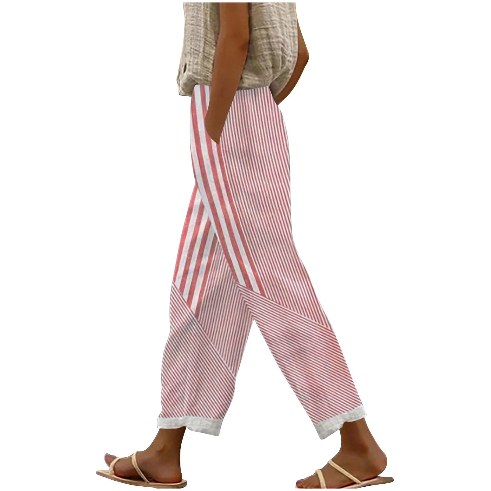 BLCHUNen Striped Pants for Women Straight Leg High Waisted Summer ...