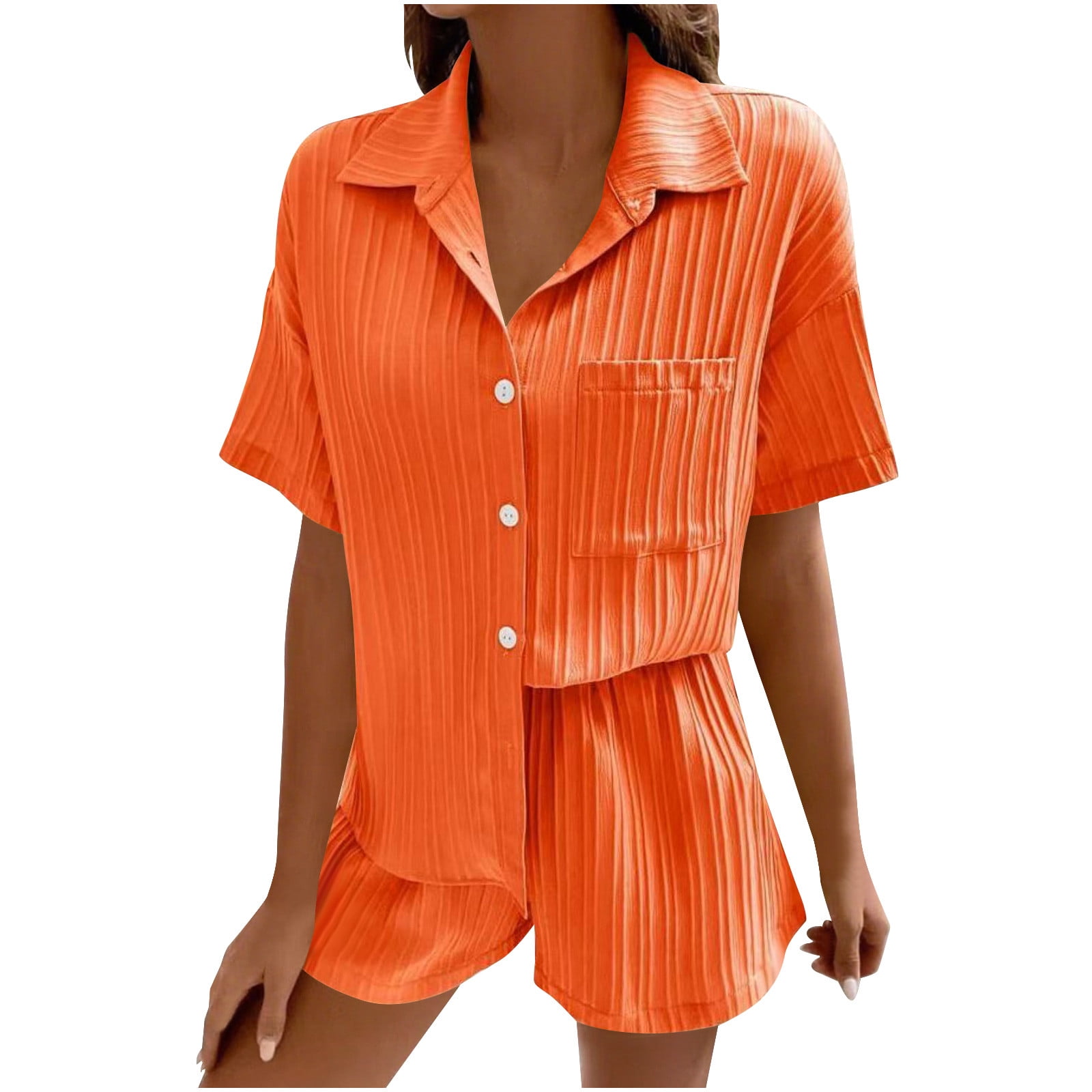 BLCHUNen Summer Sets Casual Outfits for Women Collared Button down ...