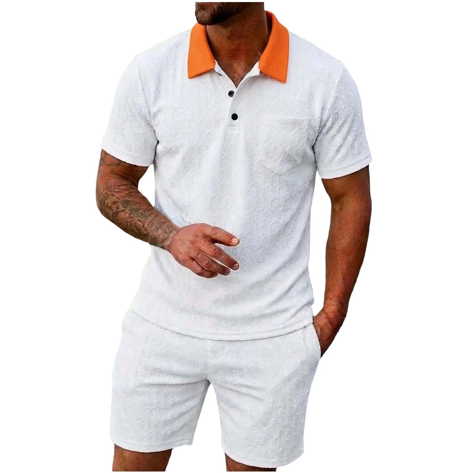 BLCHUNen Summer Sets for Men Casual Outfits Contrast Collared Button T ...