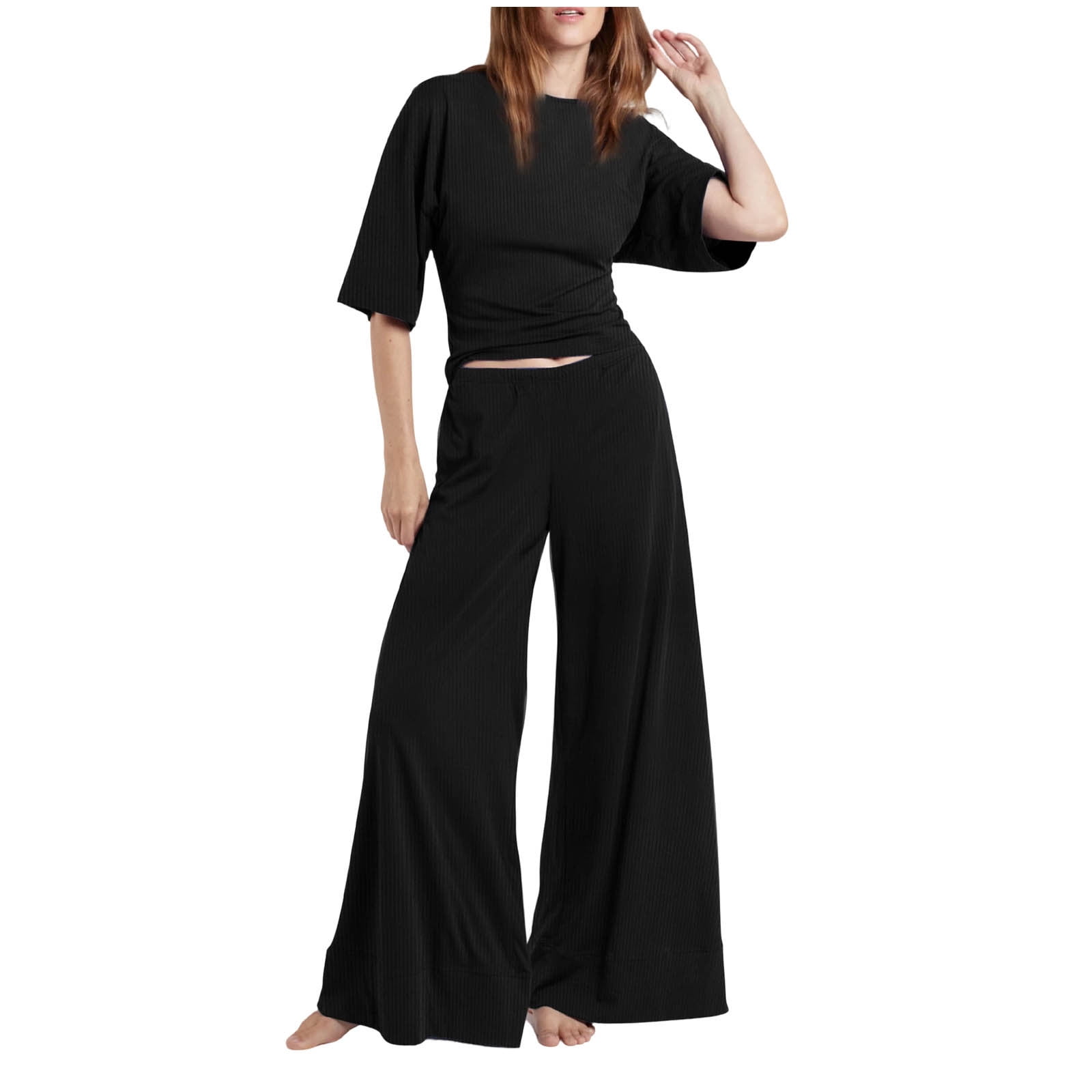 BLCHUNen Summer Sets for Women Casual Loose Half Sleeve Crew Neck Comfy ...