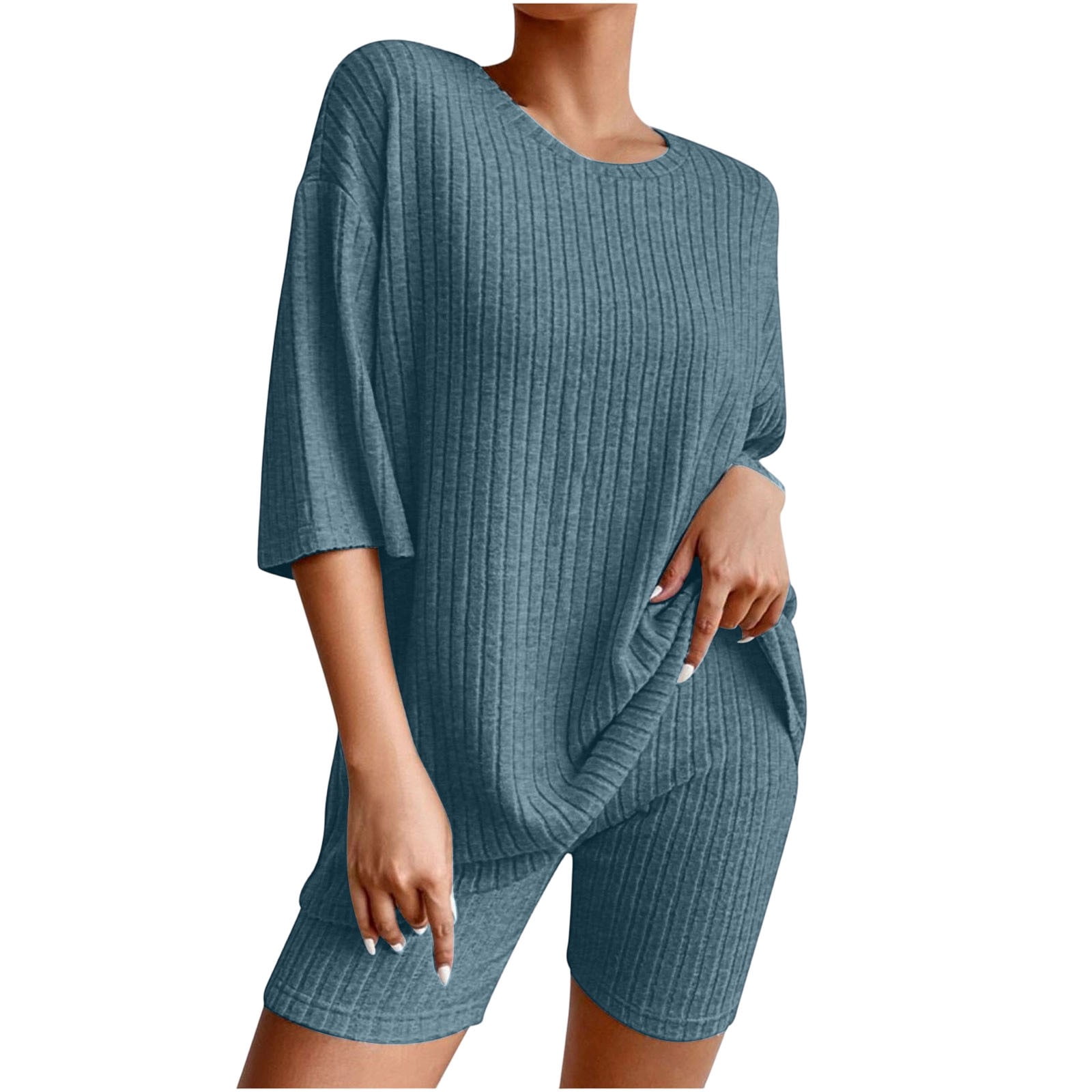 BLCHUNen Summer Sets for Women Pajama Crew Neck Drop Shoulder Tops and ...